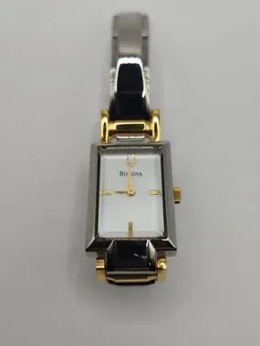 Bulova | Accessories | Bulova Womens Twotone Rectangular Watch In White ...